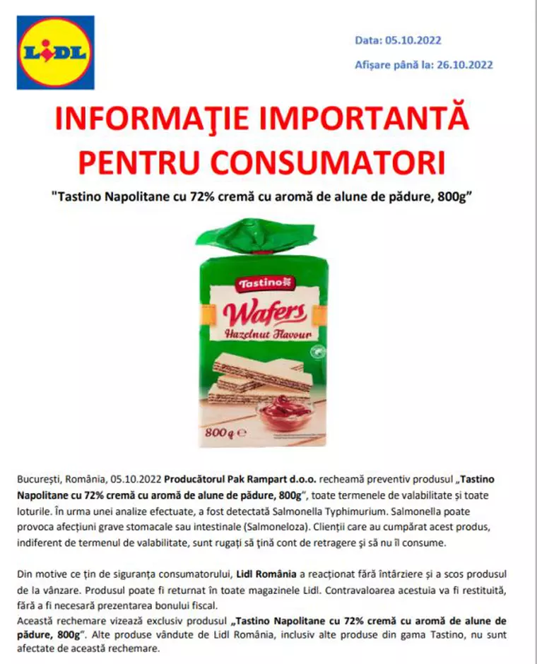 Lidl retrage de la raft produse infectate cu Salmonella | Unica.ro