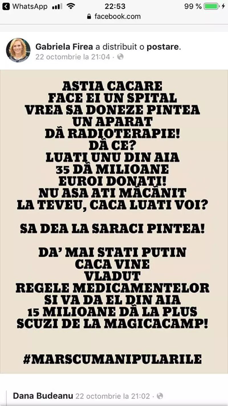 Tudor Chirilă o atacă pe Gabriela Firea: "Mi se pare gestul ei suprem ...