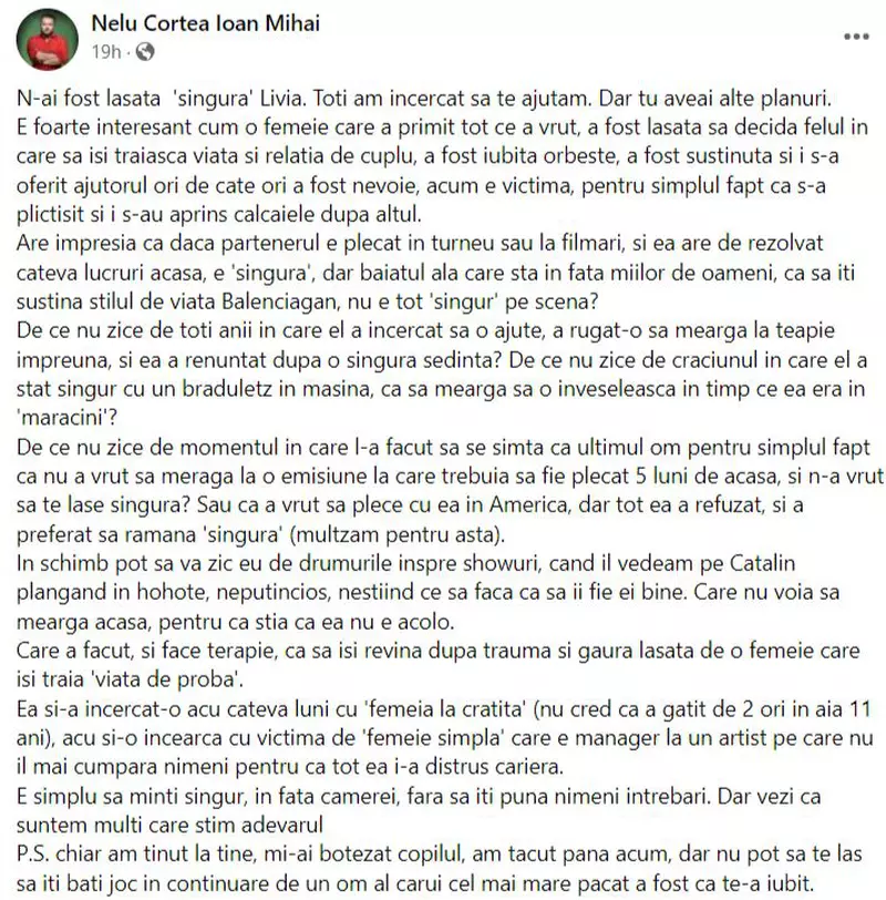 Nelu Cortea, mesaj pentru Livia Eftimie după declarațiile despre Cătălin Bordea: "De ce nu zice ...