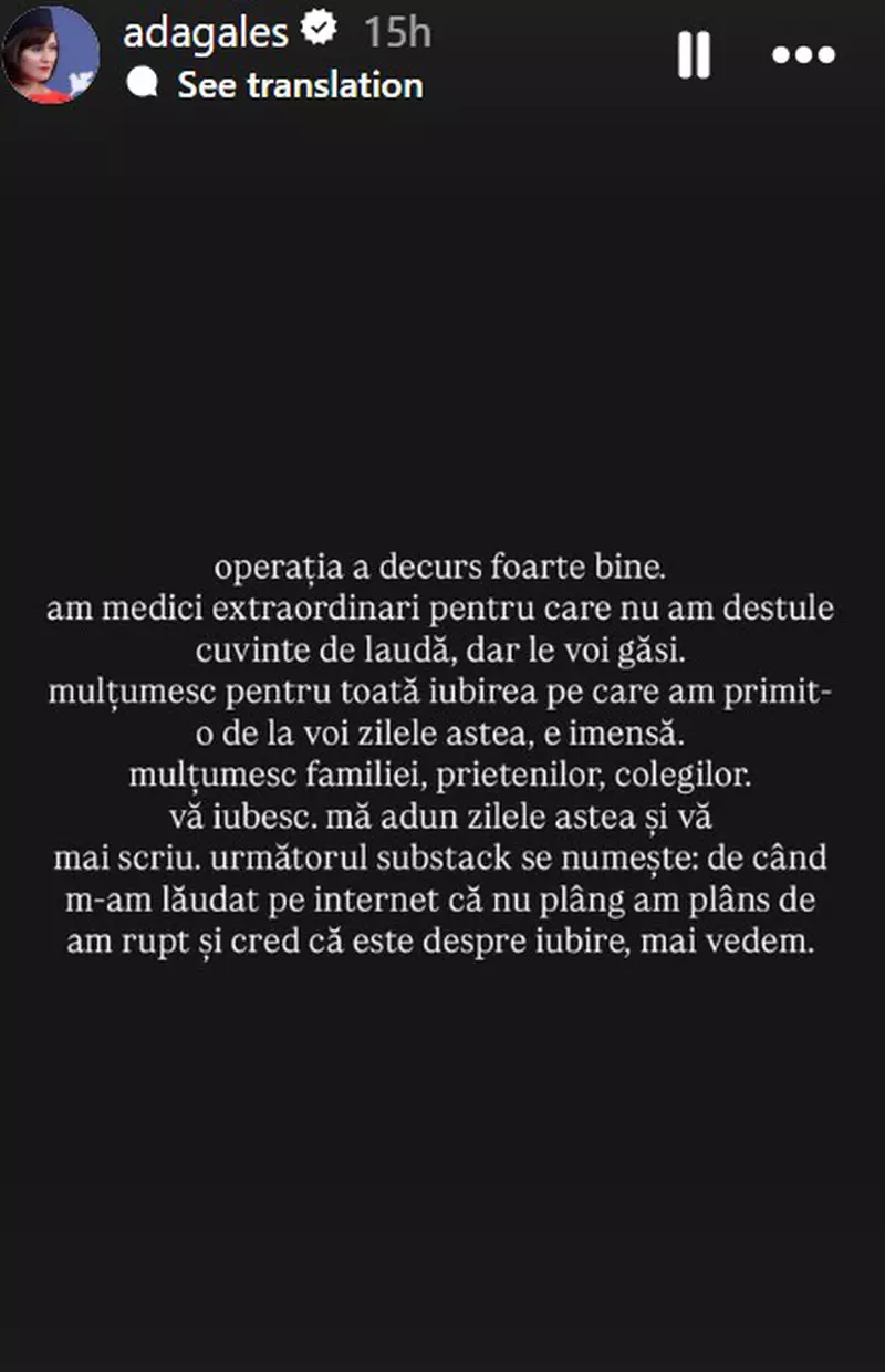 Ada Galeș, noi detalii despre starea de sănătate după operația recentă ...